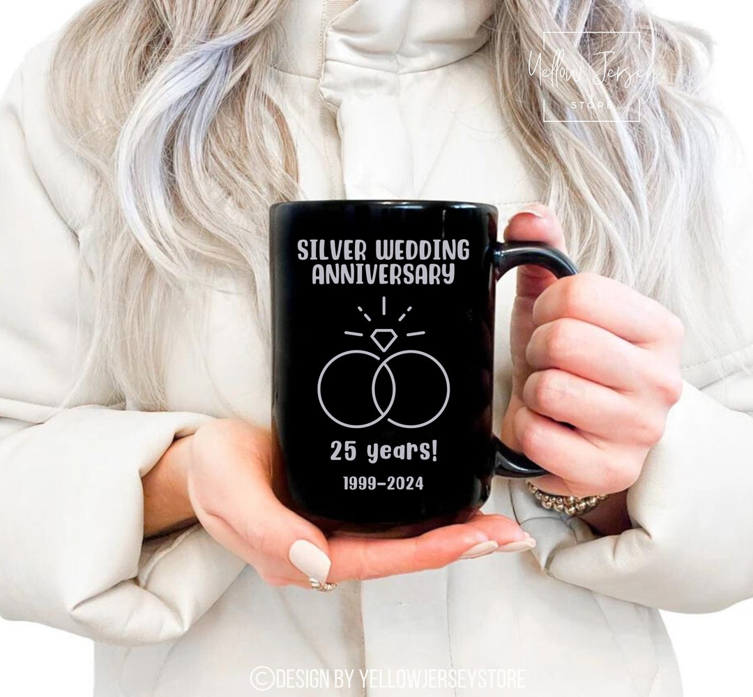 Personalized 25th Anniversary Mug Set, Custom Silver Wedding ...