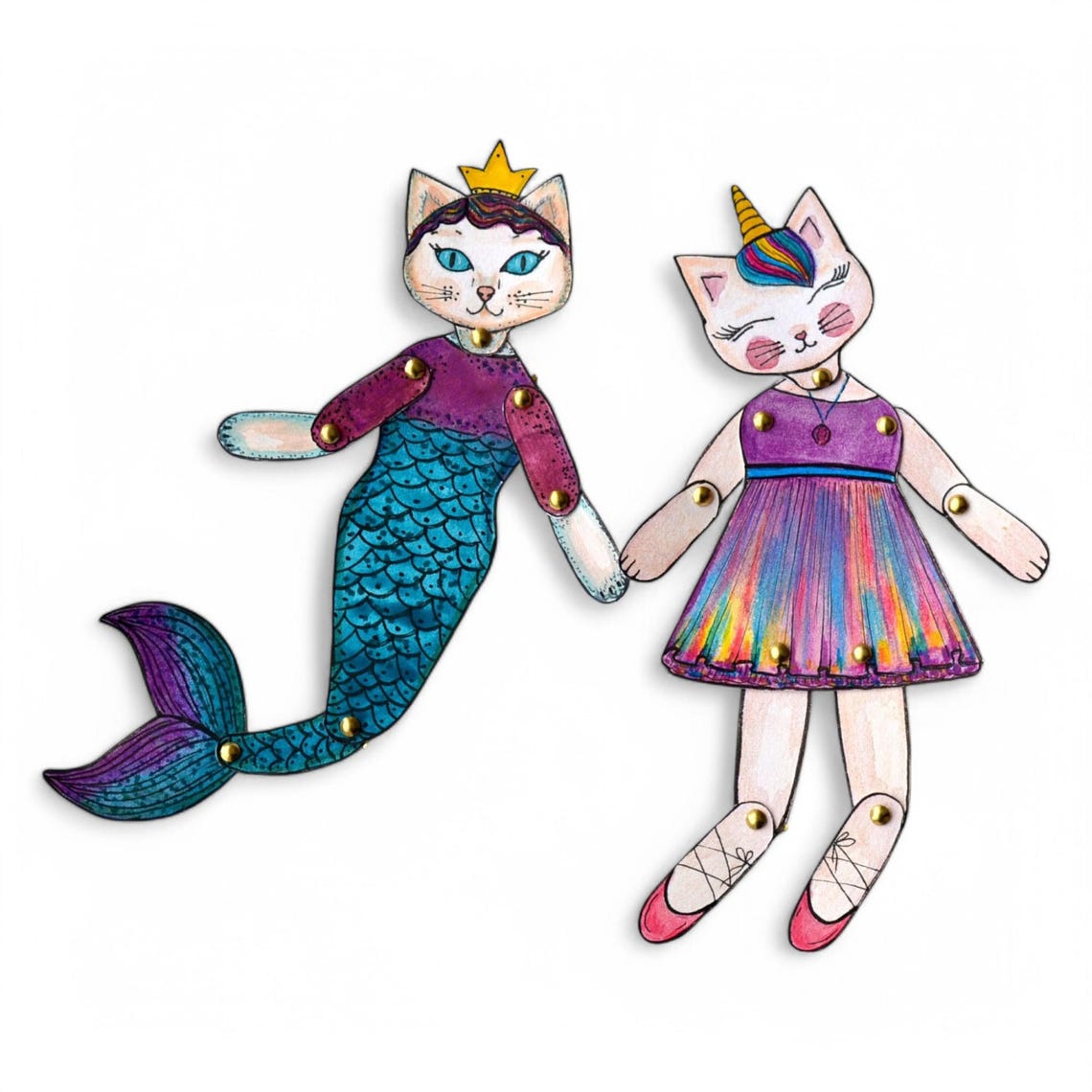 Paper Doll Articulated Digital Printable DIY Kit, Unicorn, Cat Jointed ...