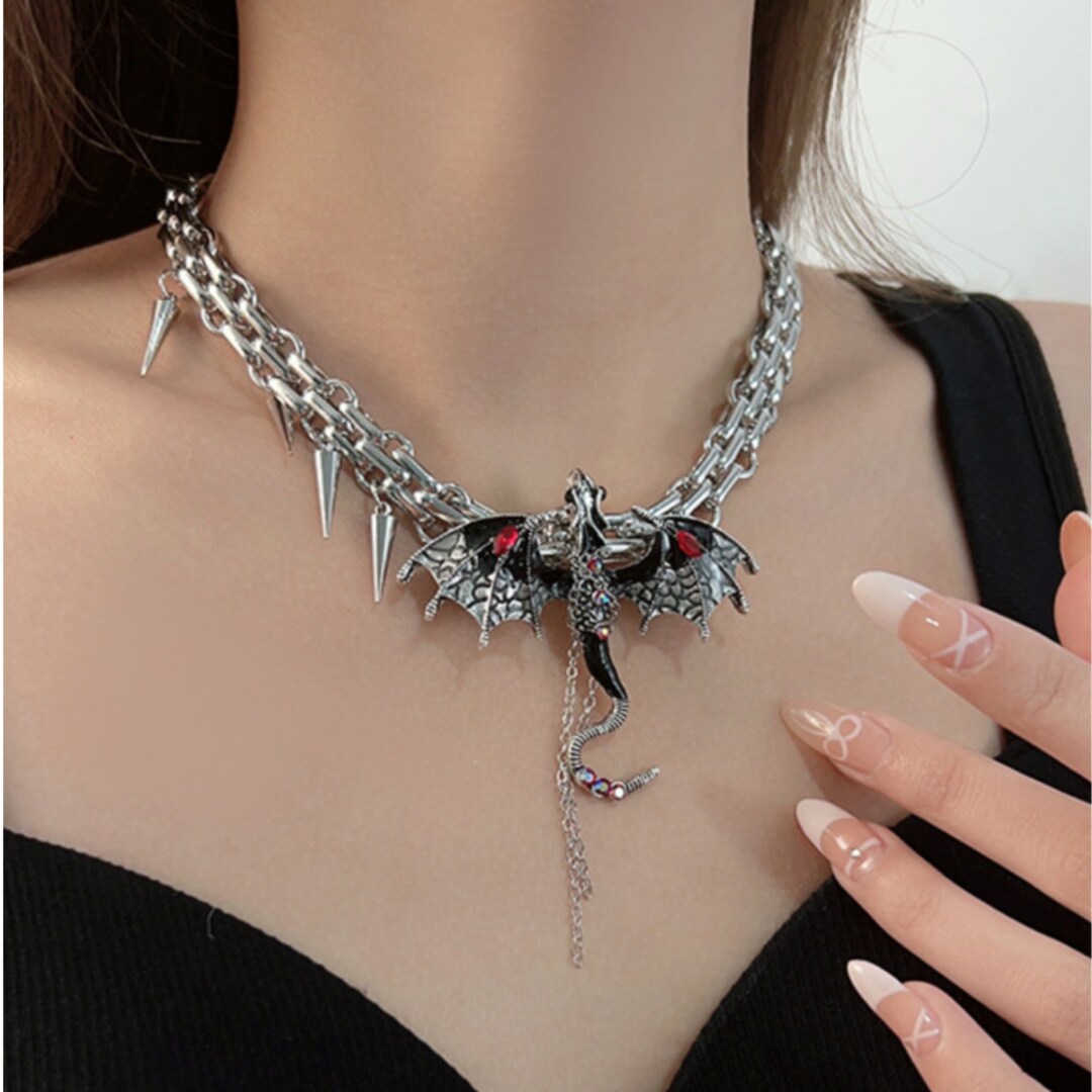 Dragon Spiked Chain Necklace, Gothic Punk Rivet Necklace, Grunge ...