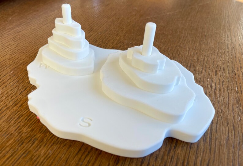 3D Printed Topographic Map B: Two Peaks (large) Science Manipulative - Etsy