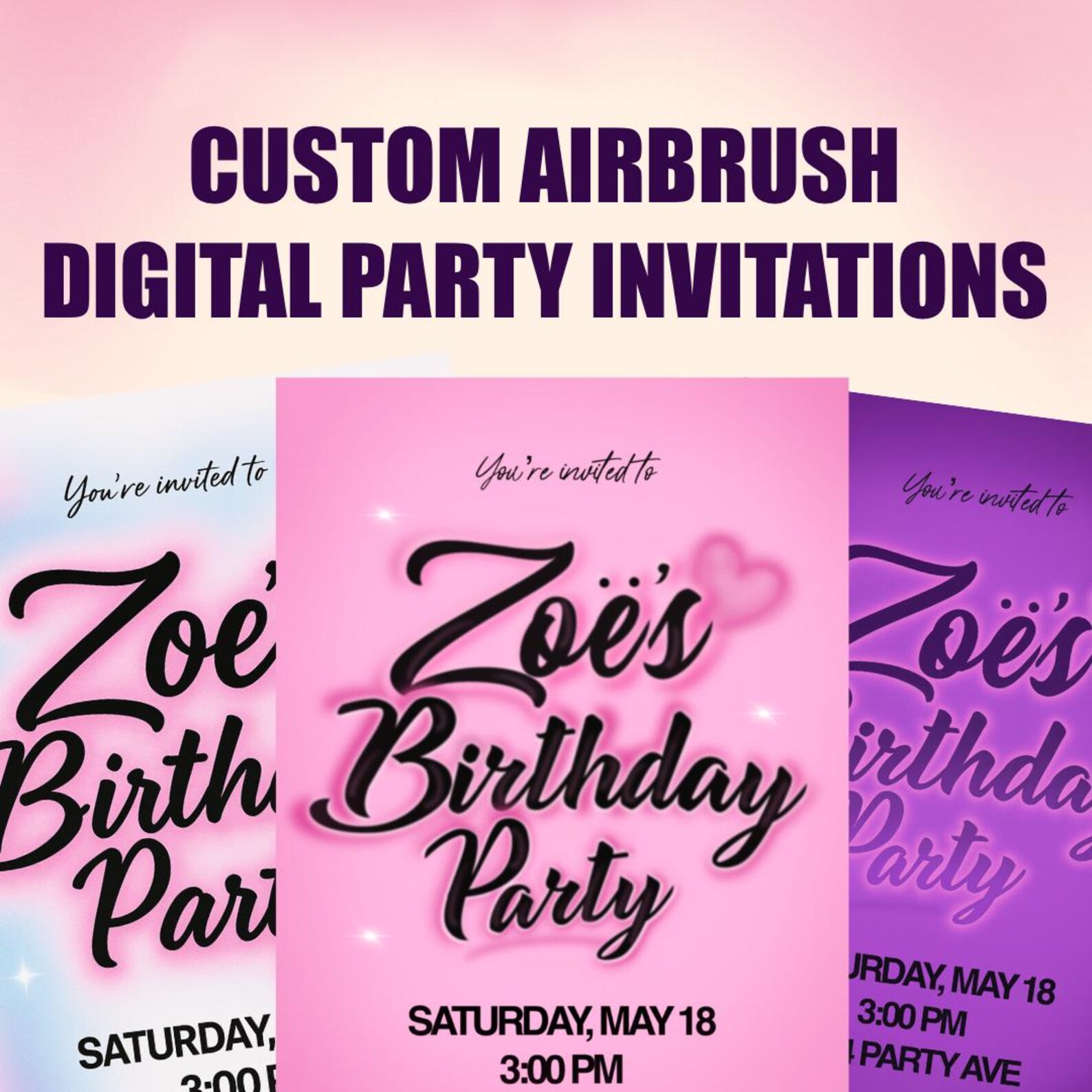 Custom Airbrush Birthday Invitation | Editable Digital Download | Y2K ...