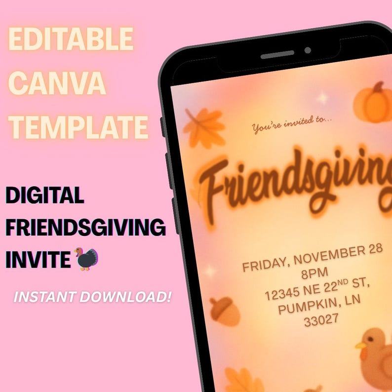 Editable Friendsgiving Invitation Template | Airbrush Fall Invite ...
