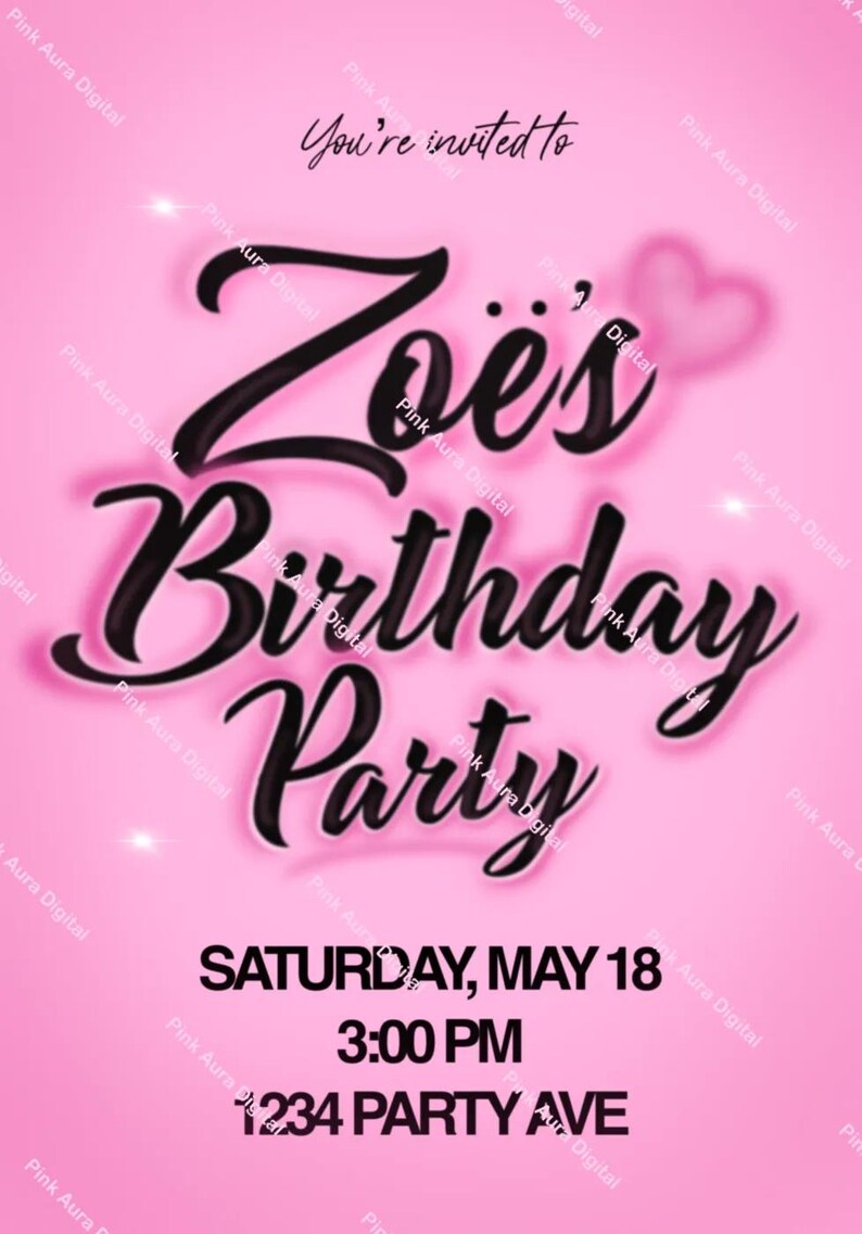 Custom Airbrush Birthday Invitation | Editable Digital Download | Y2K ...