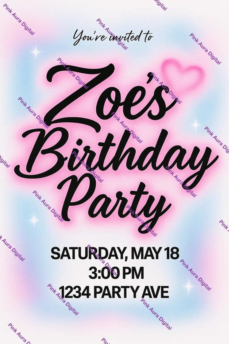 Custom Airbrush Birthday Invitation | Editable Digital Download | Y2K ...