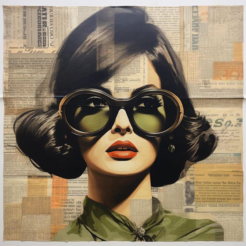 Retro Woman Art Print | 1960s Fashion Model, Newspaper Background ...