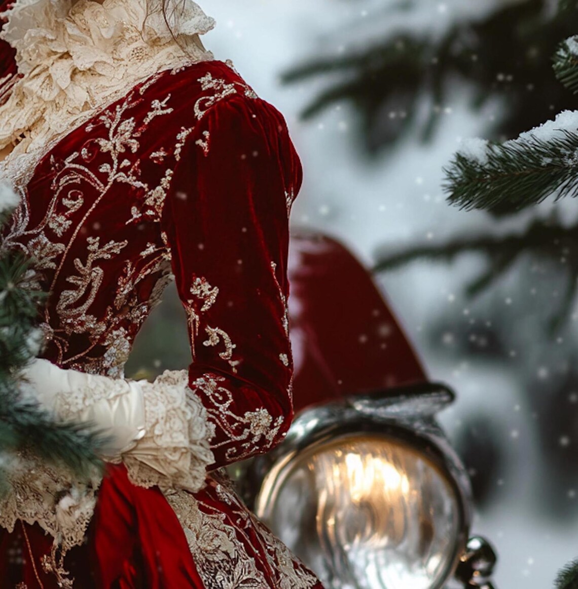 Victorian Christmas Printable Art, Red Christmas Digital Print ...