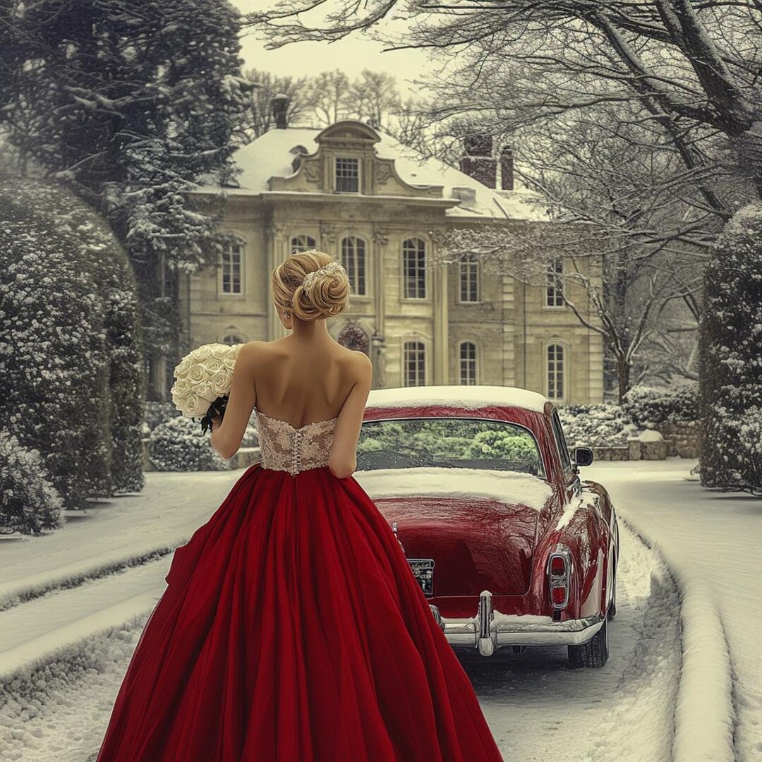 1800s Victorian Woman in Red Gown, Digital Printable | Winter Christmas ...