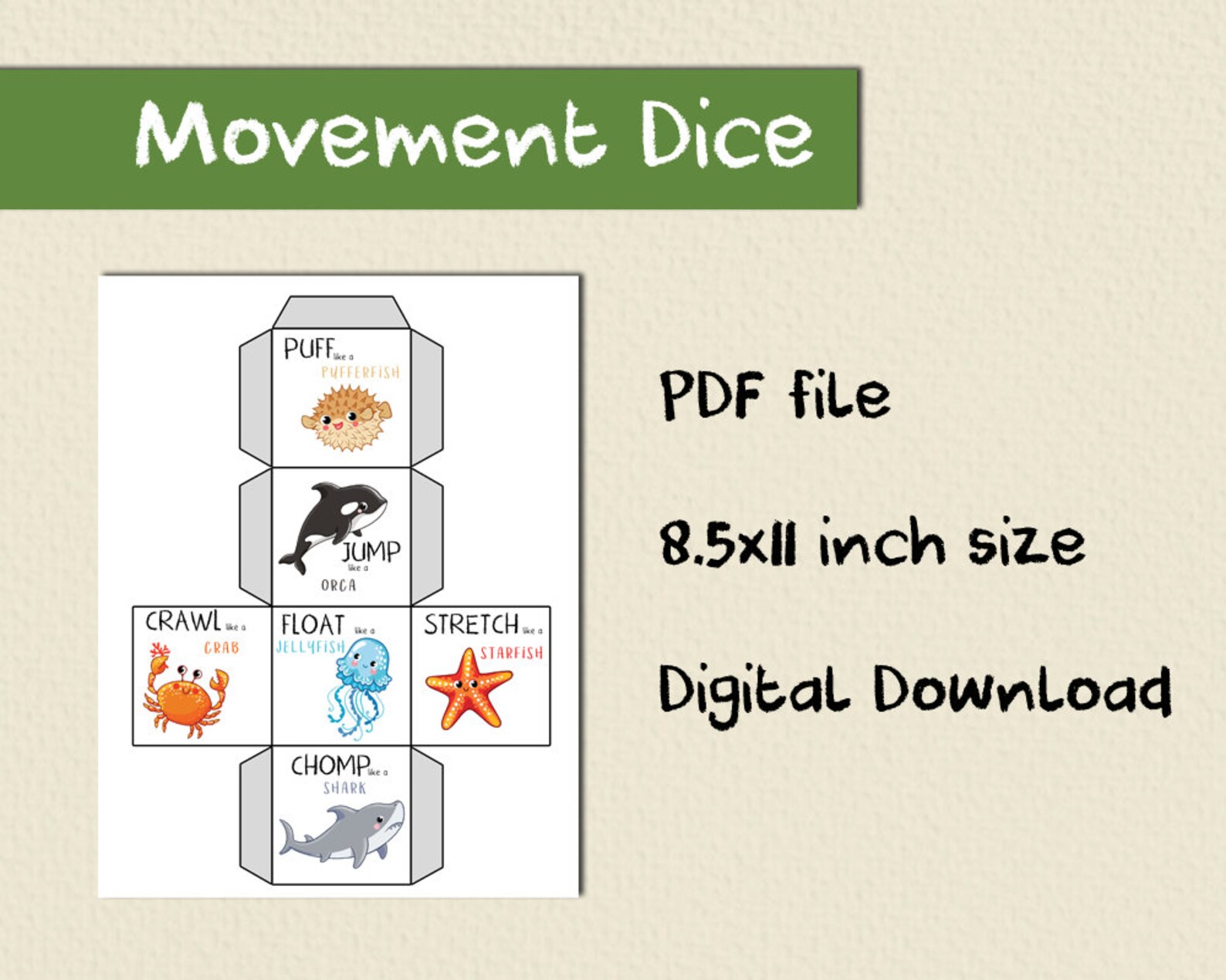 Underwater Movement Dice Game | Ocean Animals Movement Activity ...