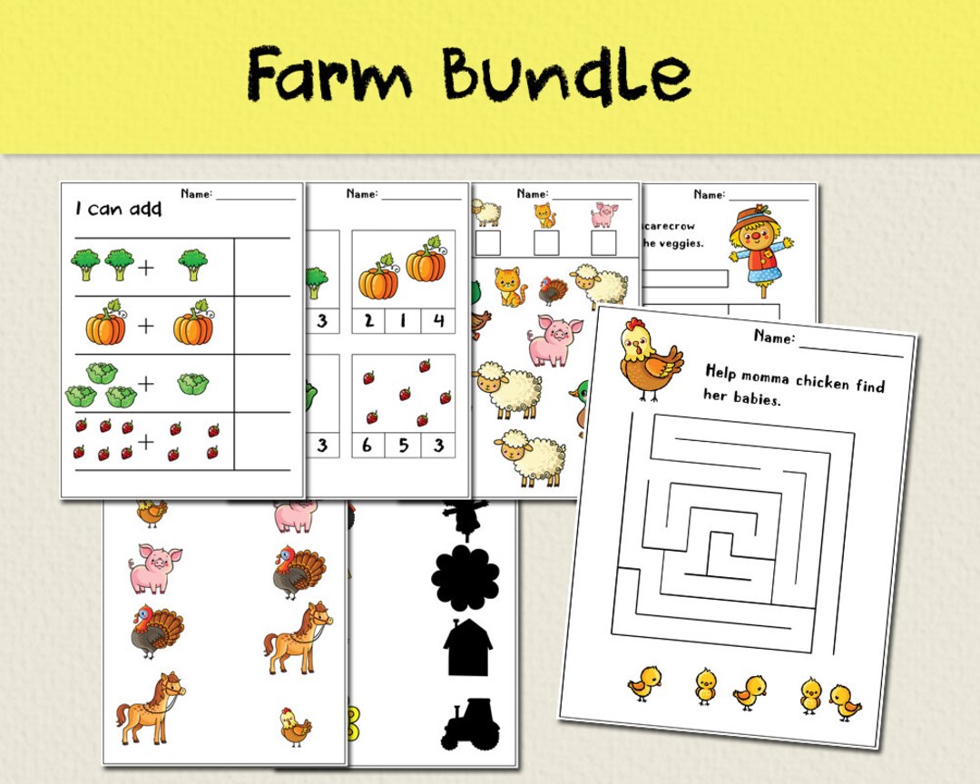 Farm Bundle | Preschool Worksheets | Matching Activity | I Spy for Kids ...