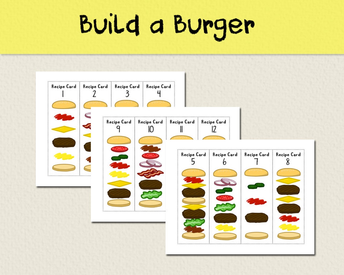 Build a Burger Game | Recipe Card Activity | Preschool Games ...