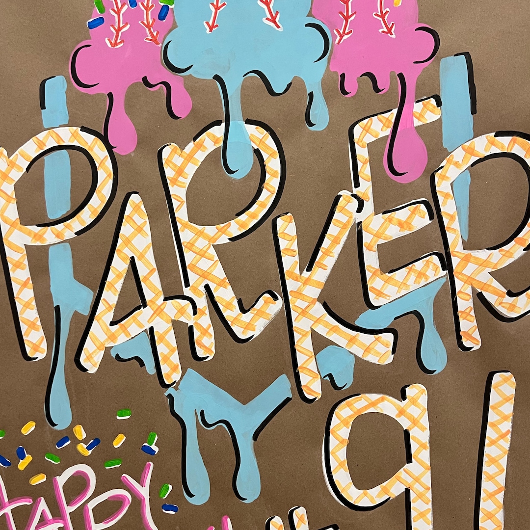 Painted Baseball Banner, Painted Birthday Banner Boy, Baseball Drip ...