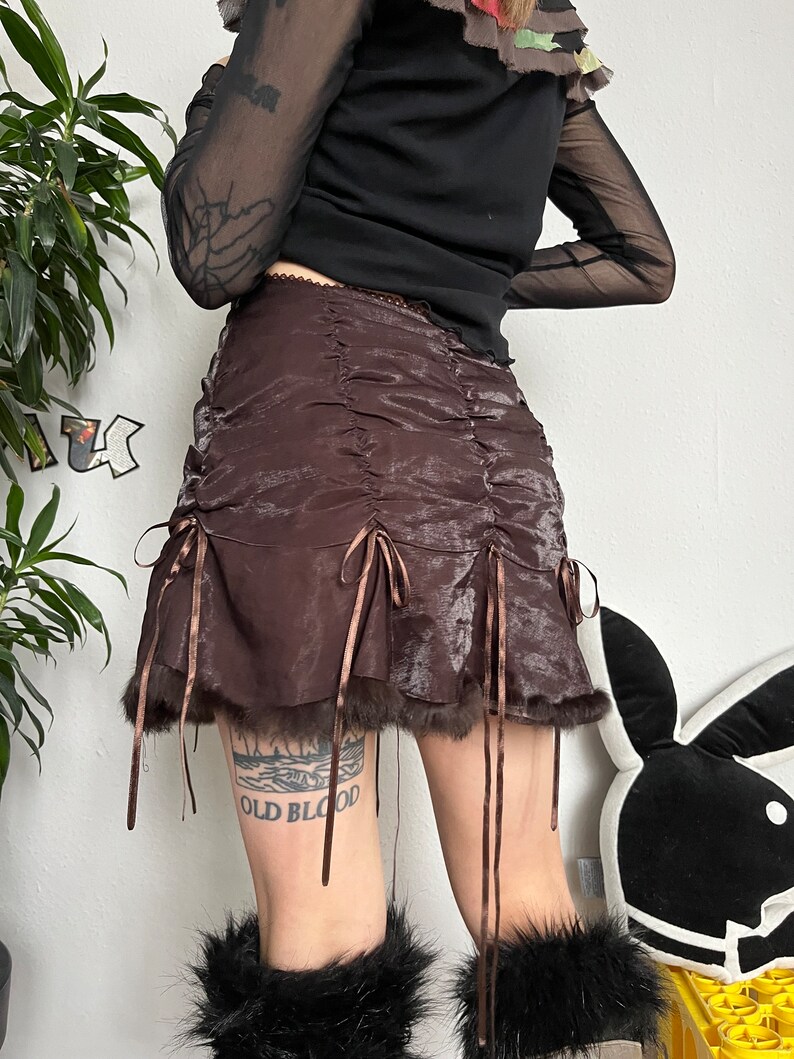 Vintage Bow Coquette Ruffle Scrunch Mini Skirt 2000s - Etsy