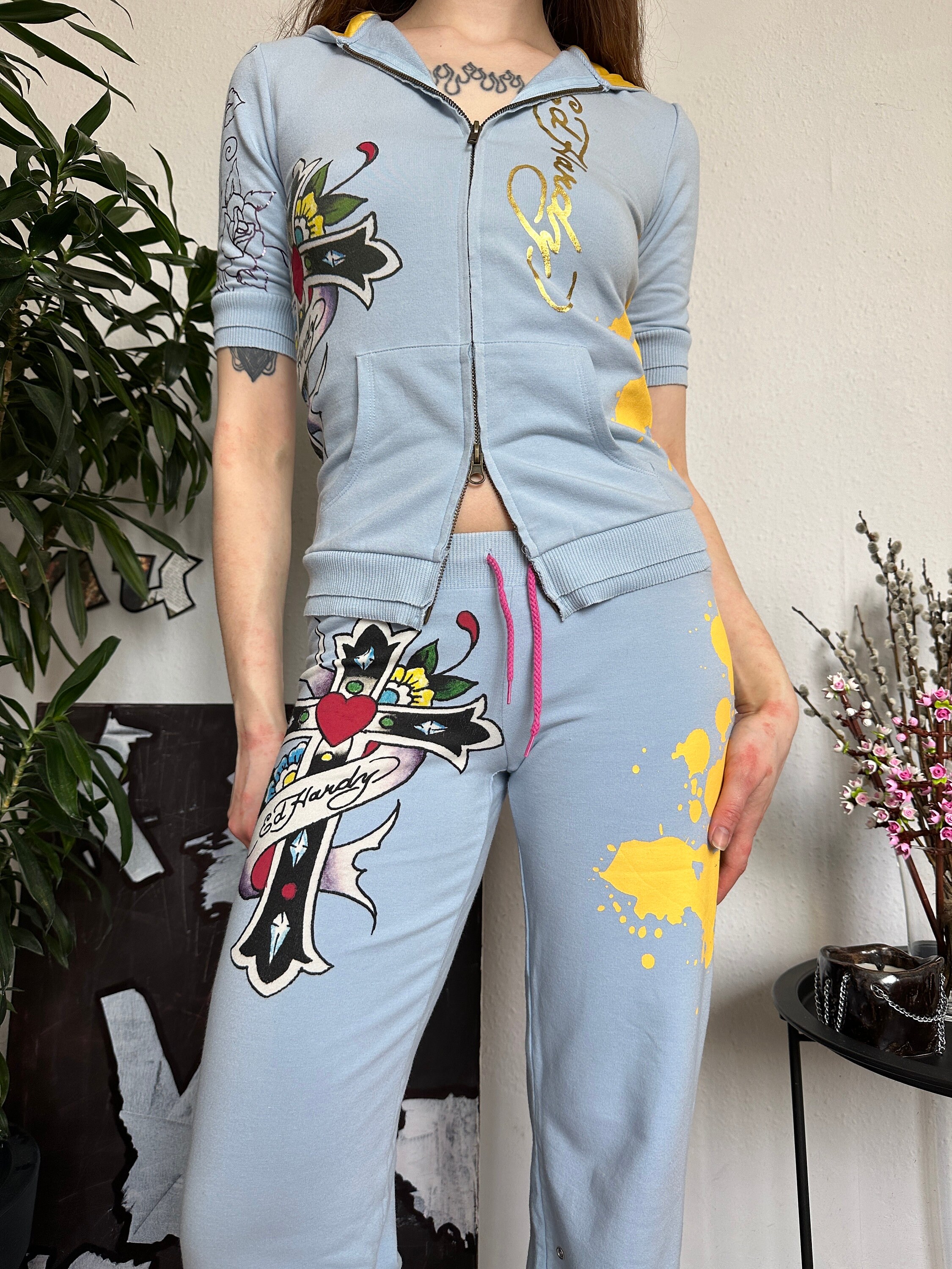 Vintage Y2k Ed Hardy Tracksuit Set Hoodie Pants Drip - Etsy