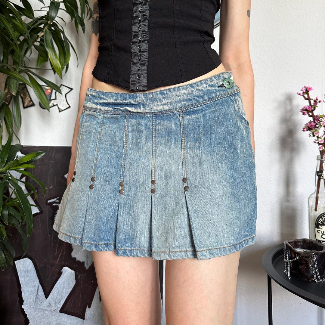 Fishbone Vintage Micro Pleated Asymmetrical Mini Denim Skirt - Etsy