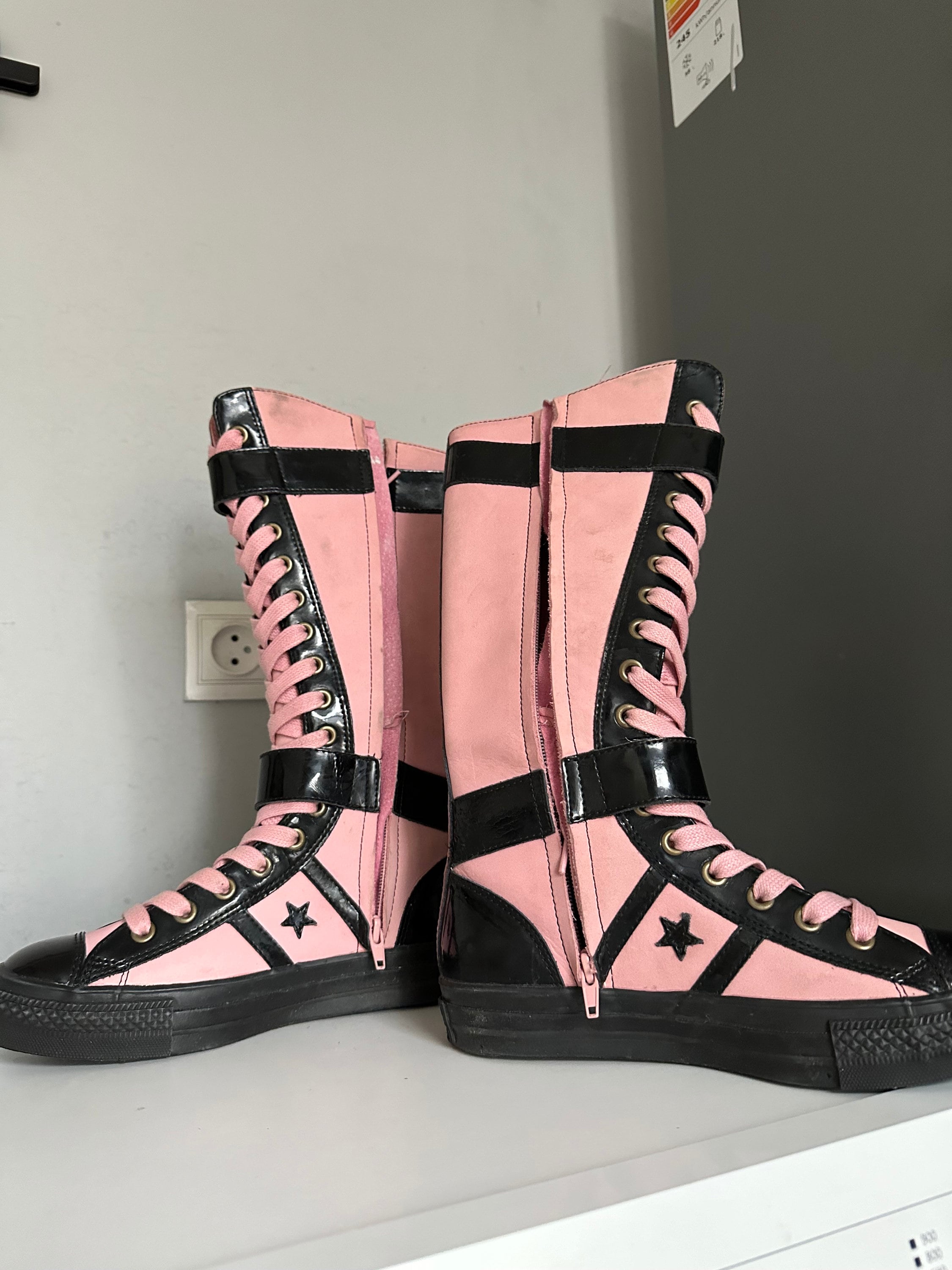 Converse Pink Leather Archive Biker Vintage Wrestling Boxing Hight ...