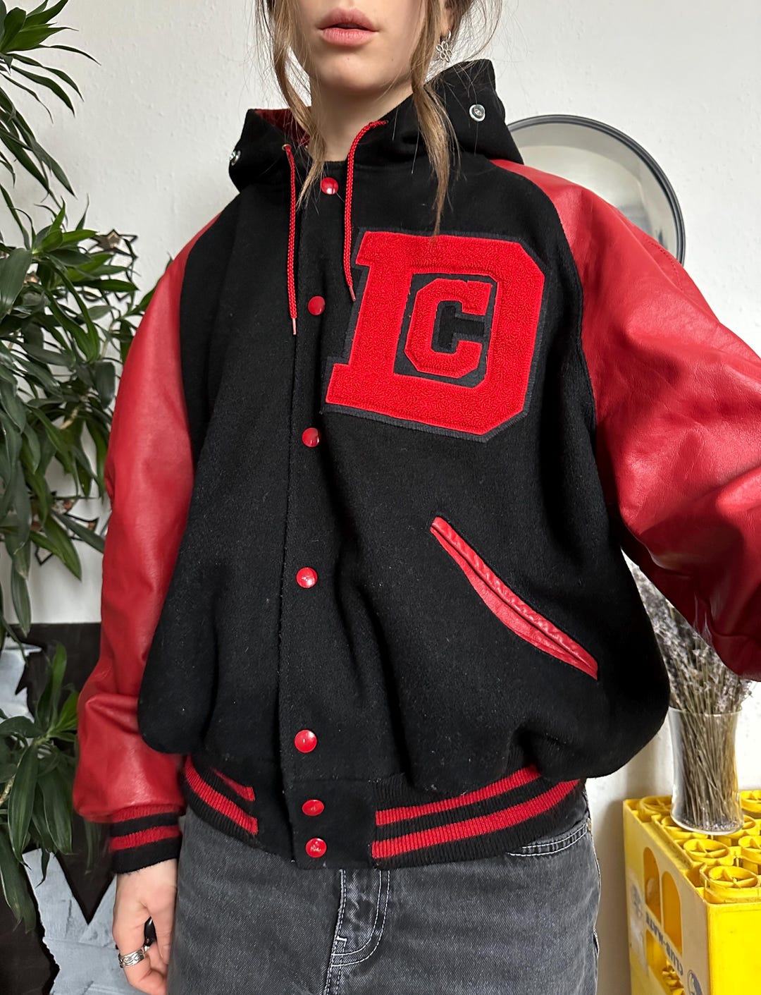 80s Delong College Varsity Jacket Like Avirex Leather Sleeve - Etsy