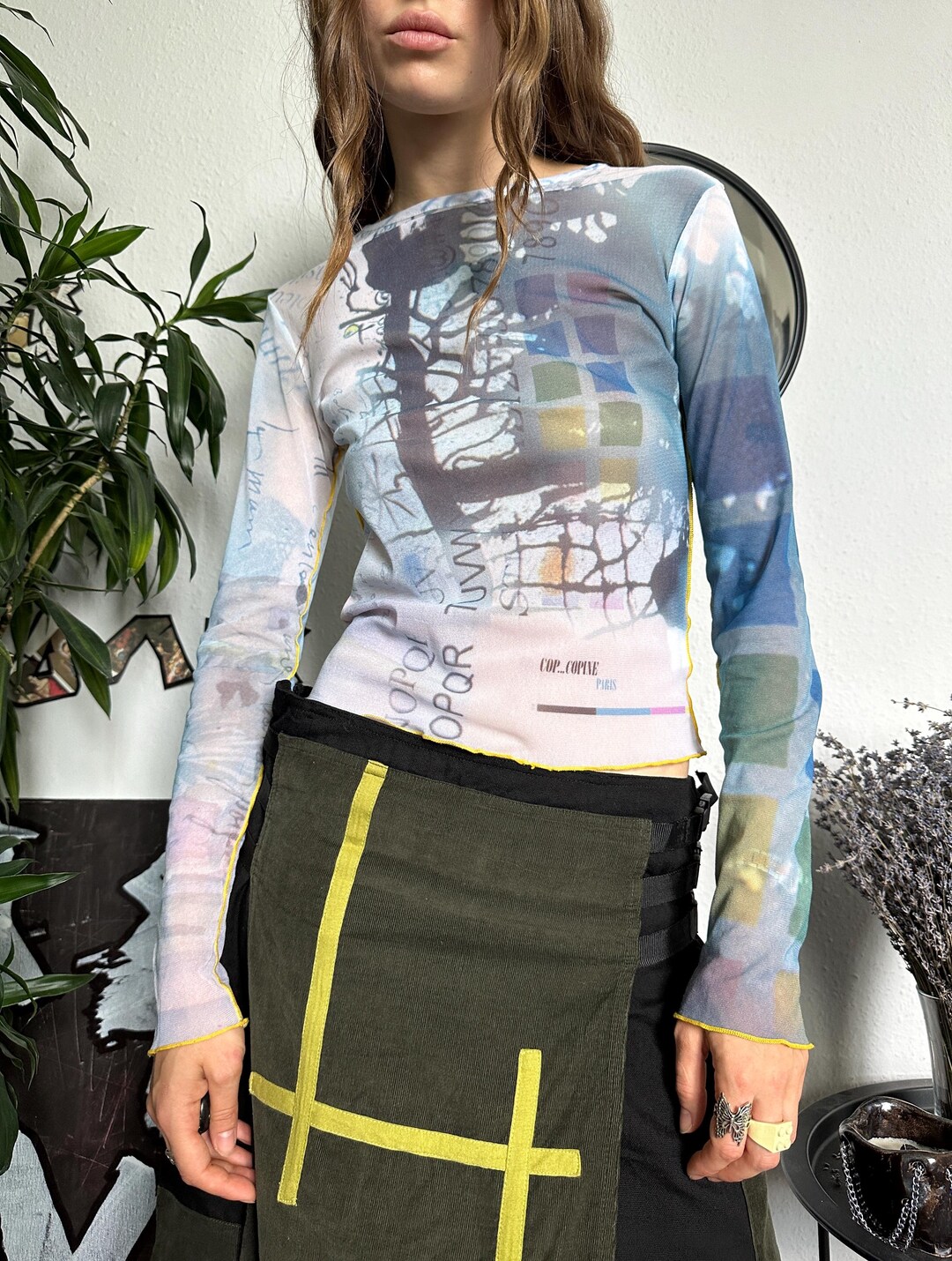 Cop Copine Vintage Y2K Graffiti Abstract Futuristic Print Mesh Top - Etsy