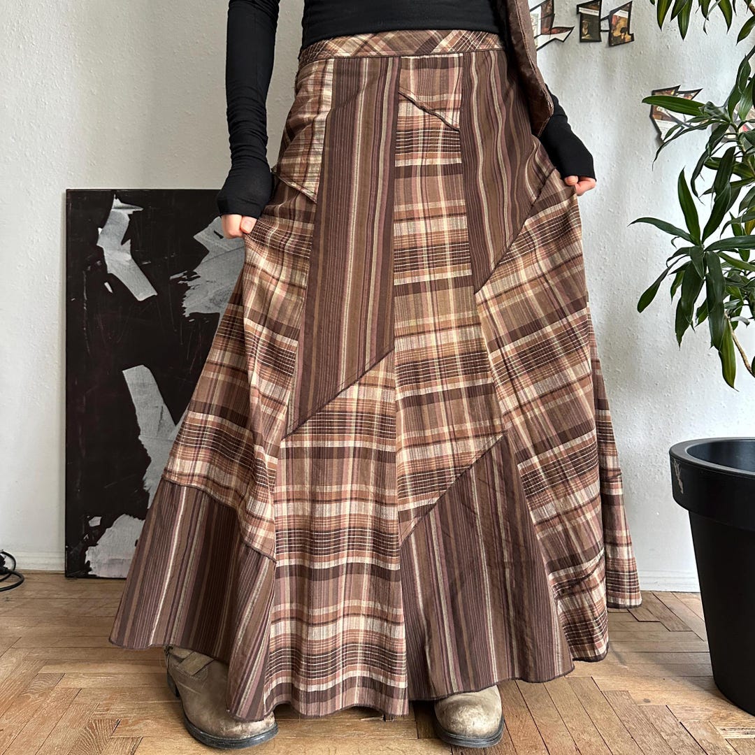 Fairy Goblin Core Plaid Patchwork Maxi Skirt Y2k - Etsy