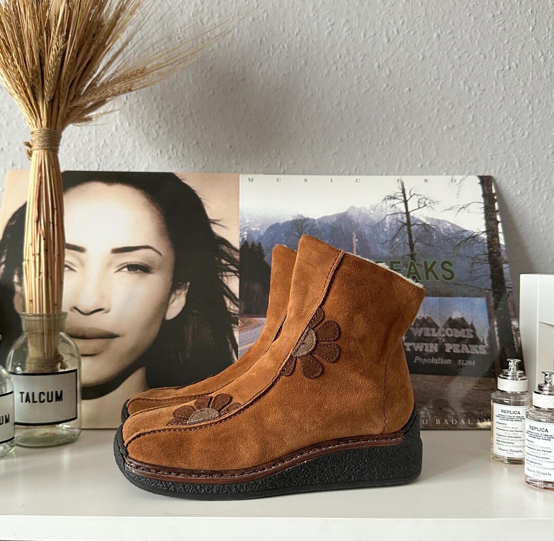 Vintage 70s Hippie Platform Flower Leather Square Toe Boots - Etsy