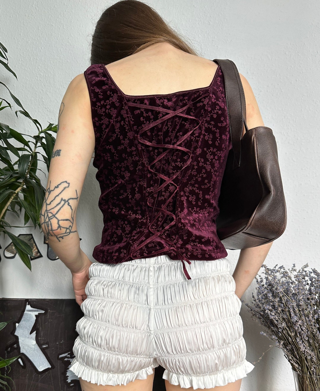 Vintage Corset Lace Floral Bustier Velvet Top 90s - Etsy