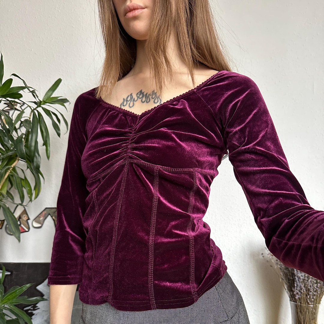 Whimsigoth 90s Vintage Grunge Velvet Cami Top 3/4 Sleeve - Etsy