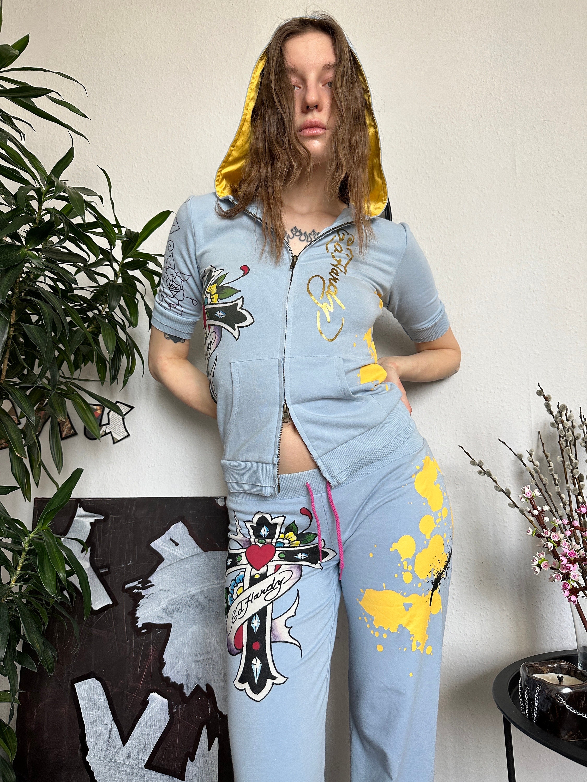 Vintage Y2k Ed Hardy Tracksuit Set Hoodie Pants Drip - Etsy