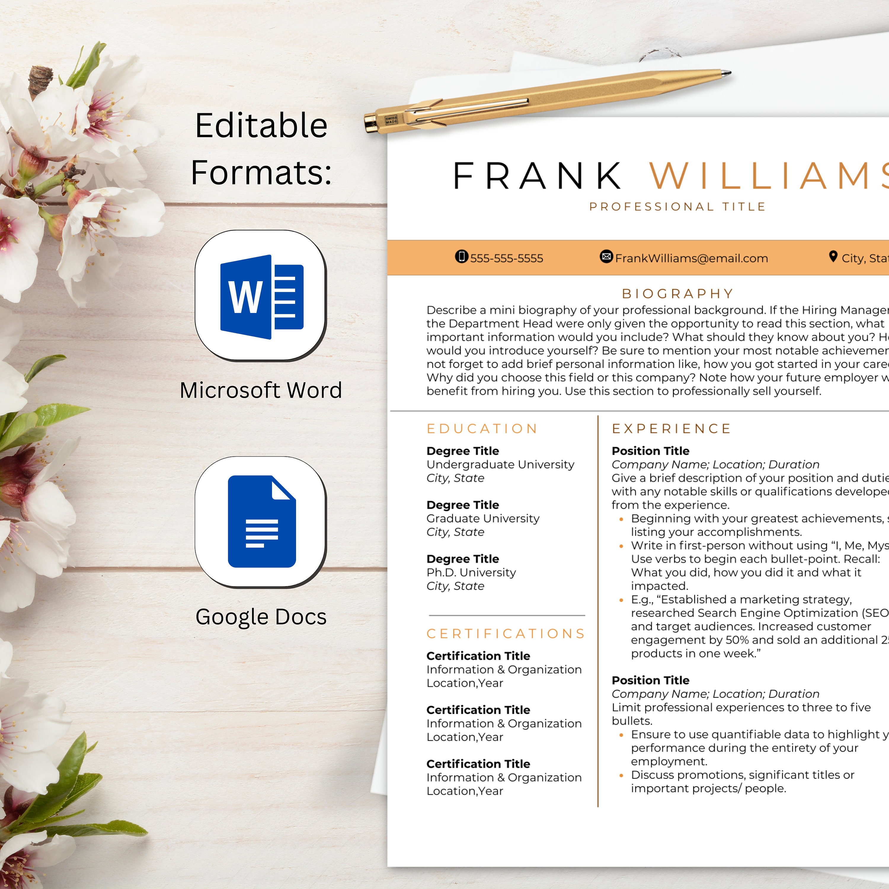 CV Resume Template Style: Optional Resume With Photo Cover Letter ...
