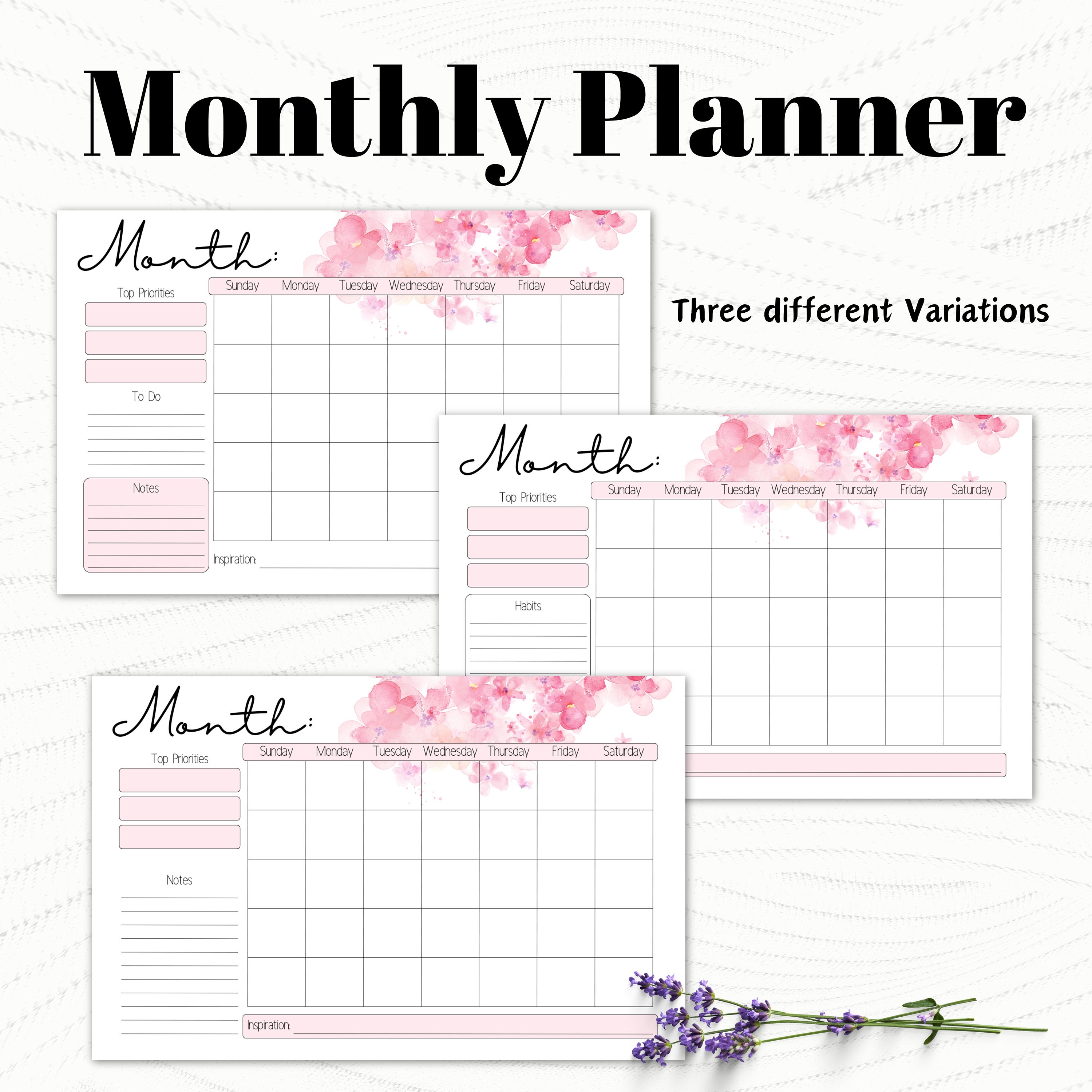 Printable Floral Monthly Calendar: Monthly Schedule - Your Month at a ...