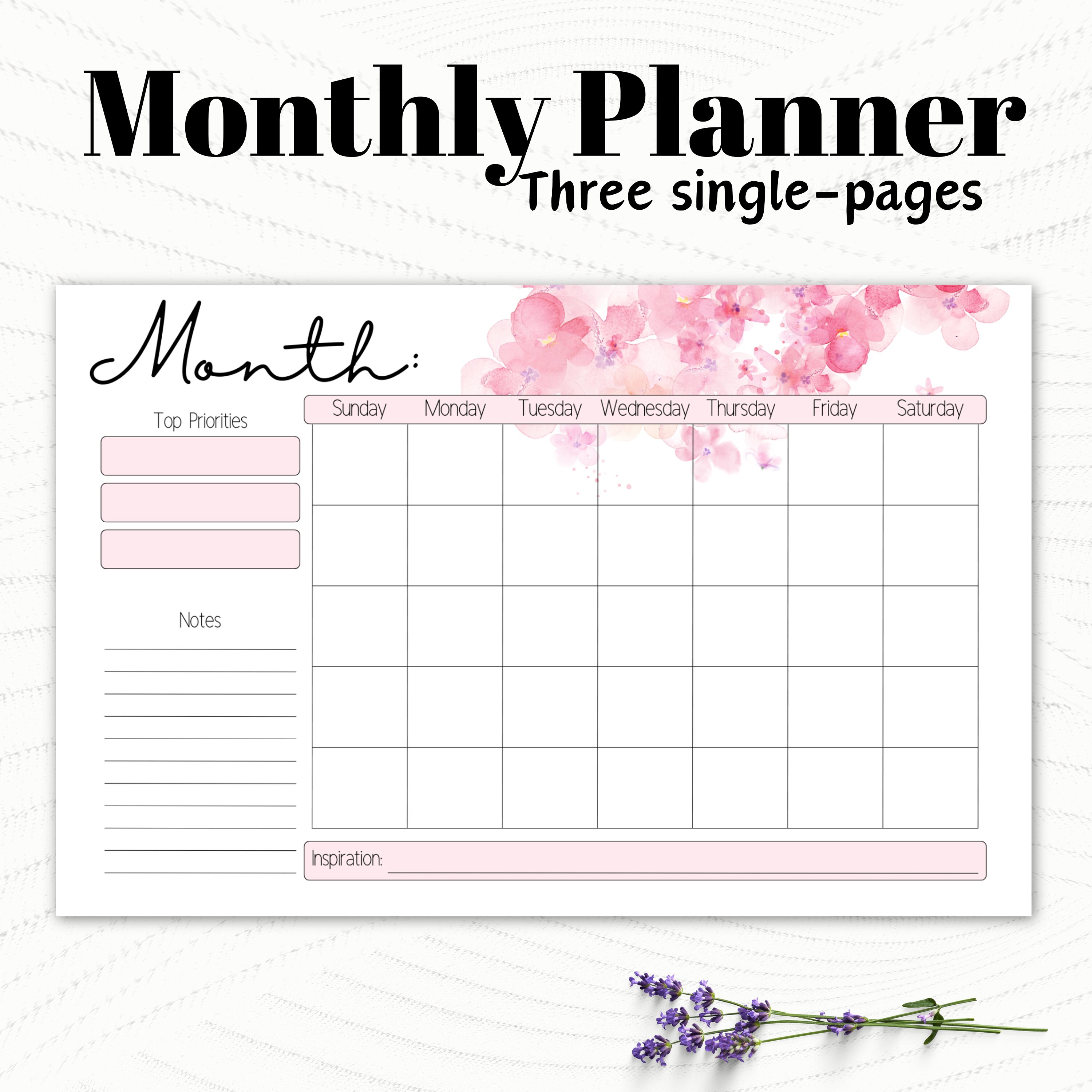 Printable Floral Monthly Calendar: Monthly Schedule - Your Month at a ...
