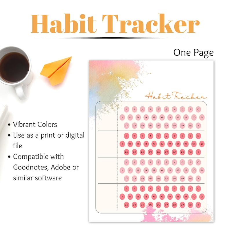 Vibrant Monthly Habit Tracker: Shift Your Daily Routine. Streamline ...