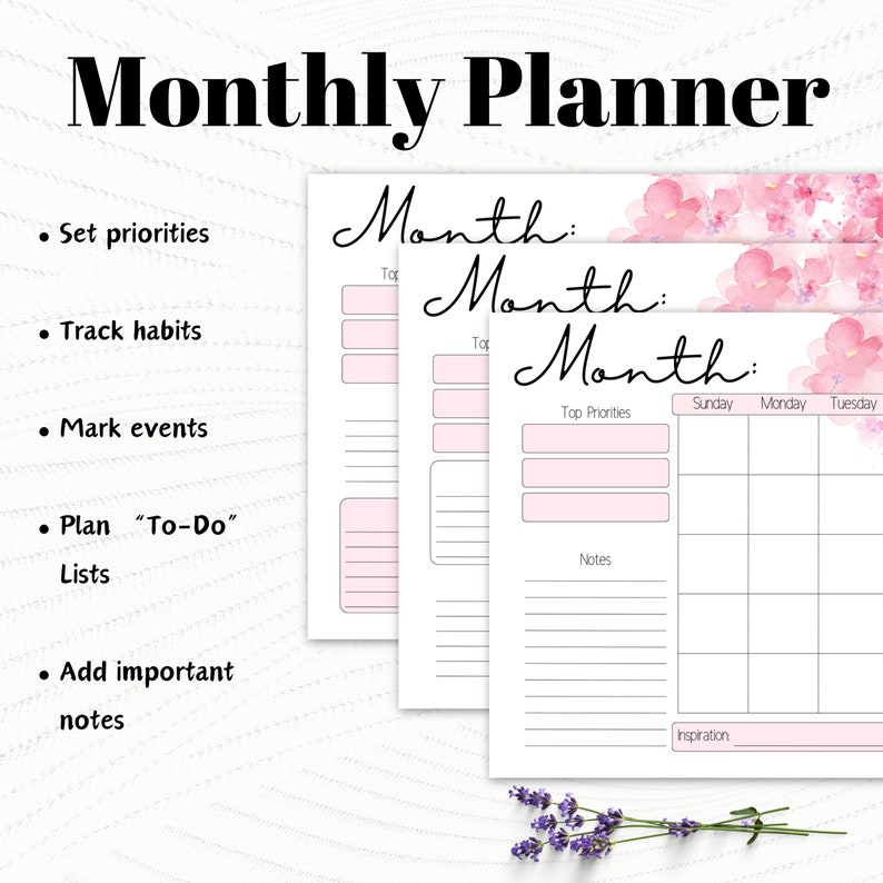 Printable Floral Monthly Calendar: Monthly Schedule - Your Month at a ...