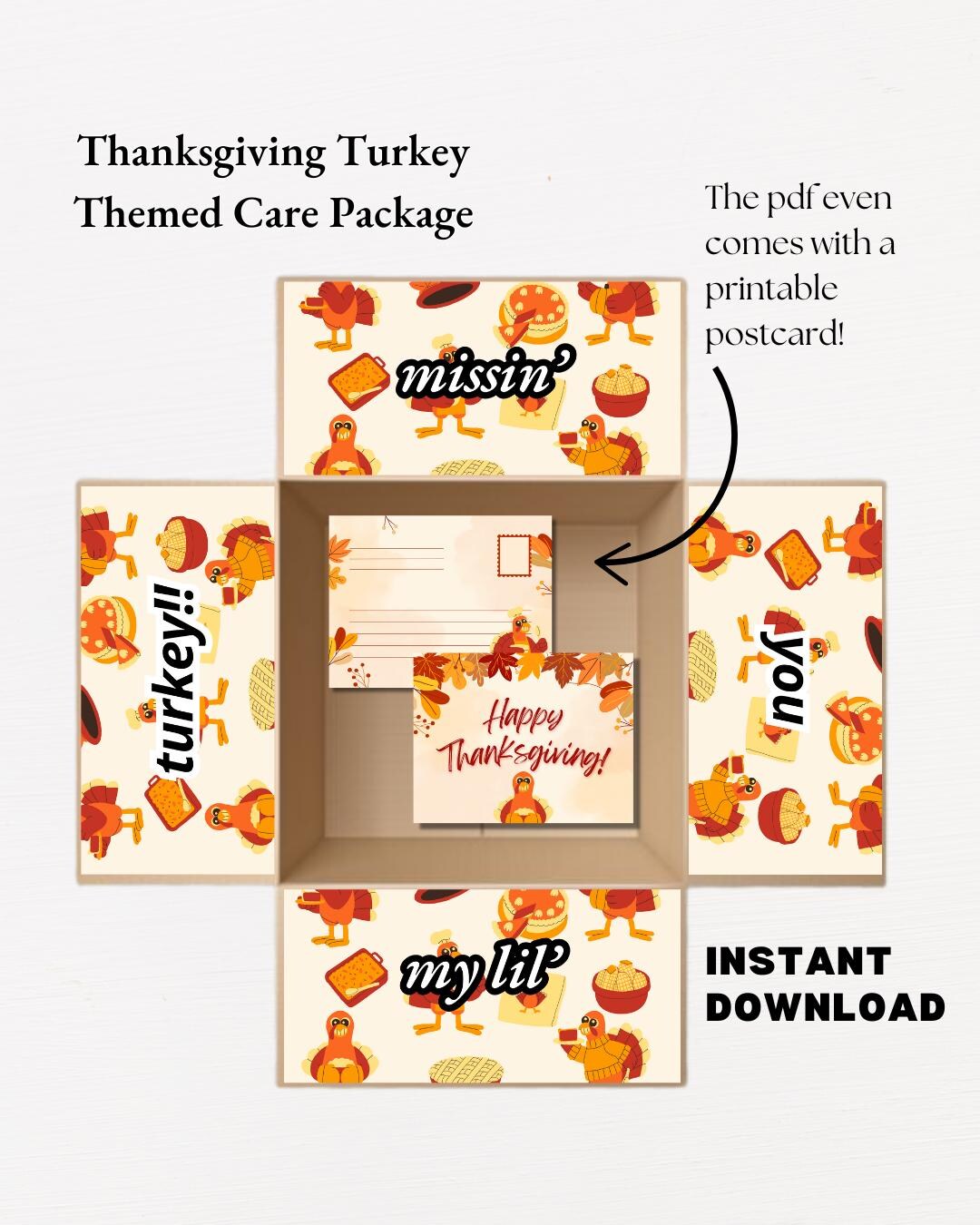 Thanksgiving Turkey Care Package: Printable Designs for Box Flaps Fall ...