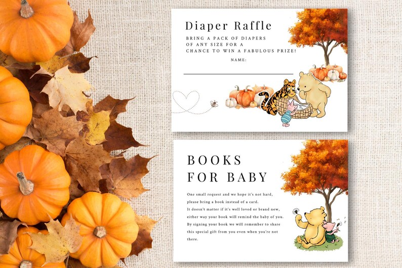 Winnie the Pooh Fall Bear Baby Shower, Editable Teddy Bear Fall Pumpkin ...