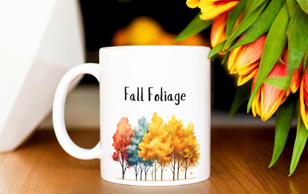 Autumn Floral Mug, Fall Foliage Ceramic Mug, Botanical L, Tis the ...