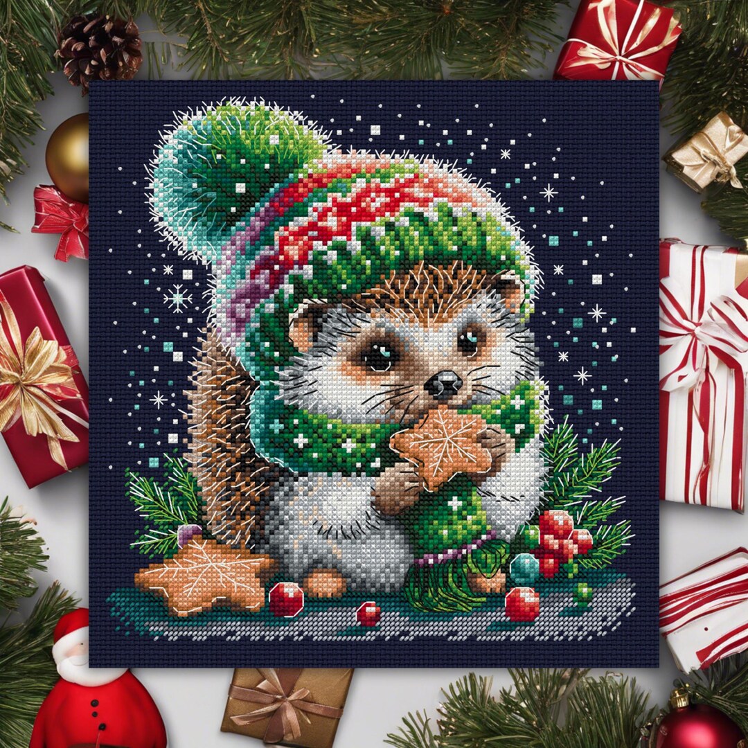 Holiday Hedgehog Cross Stitch Pattern - Festive Christmas Cookie Design ...