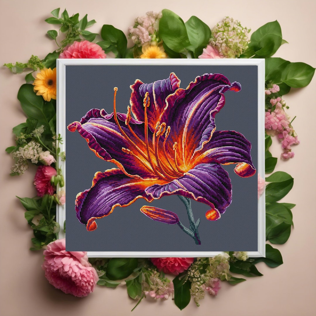 Daylily Cross Stitch Pattern: Modern Floral Embroidery (PDF Download ...