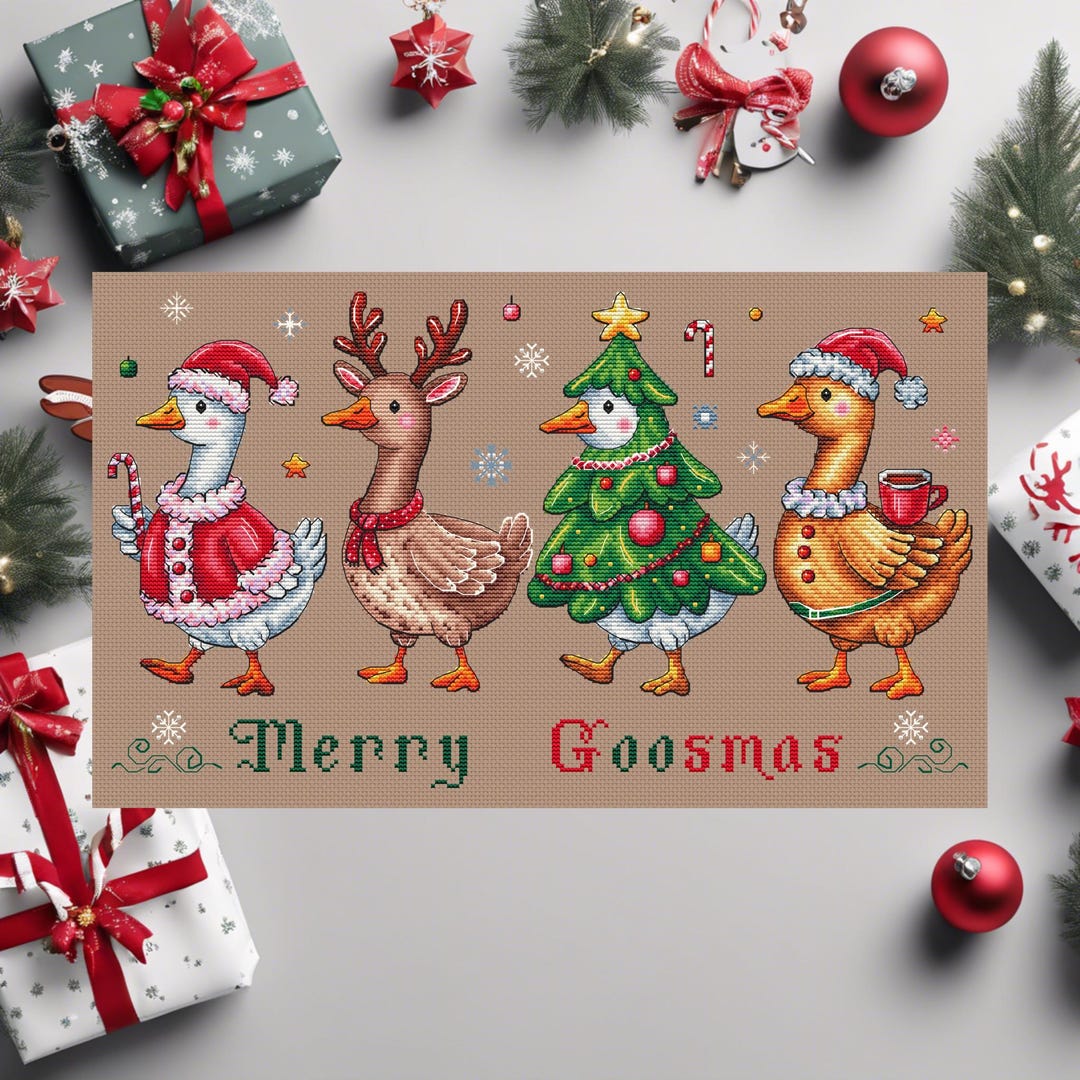 Merry Goosmas Goose Christmas Cross Stitch Pattern: Funny Holiday ...