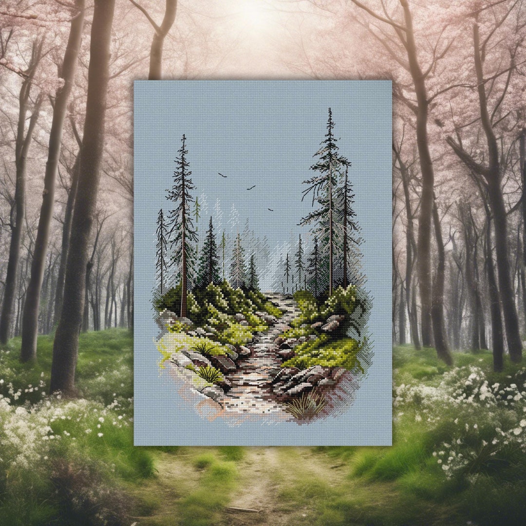 Mountain Forest Cross Stitch Design - Morning Calm - Etsy