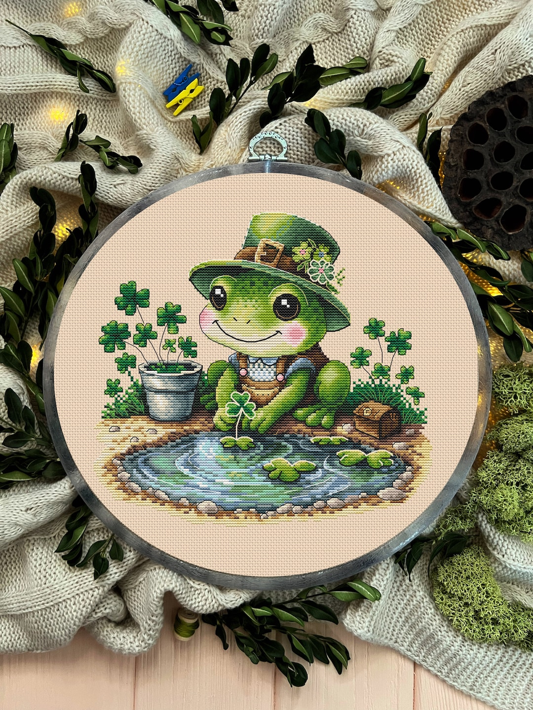 Gardeners. Frog Cross Stitch Pattern, Digital Design, Nature Modern ...
