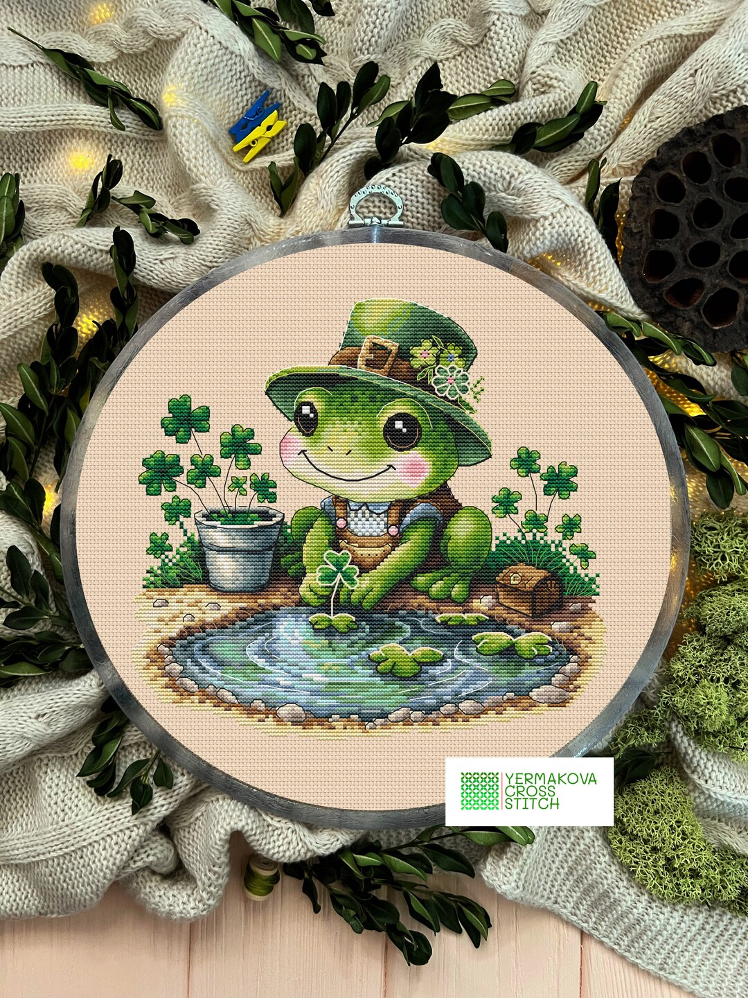 Gardeners. Frog Cross Stitch Pattern, Digital Design, Nature Modern ...