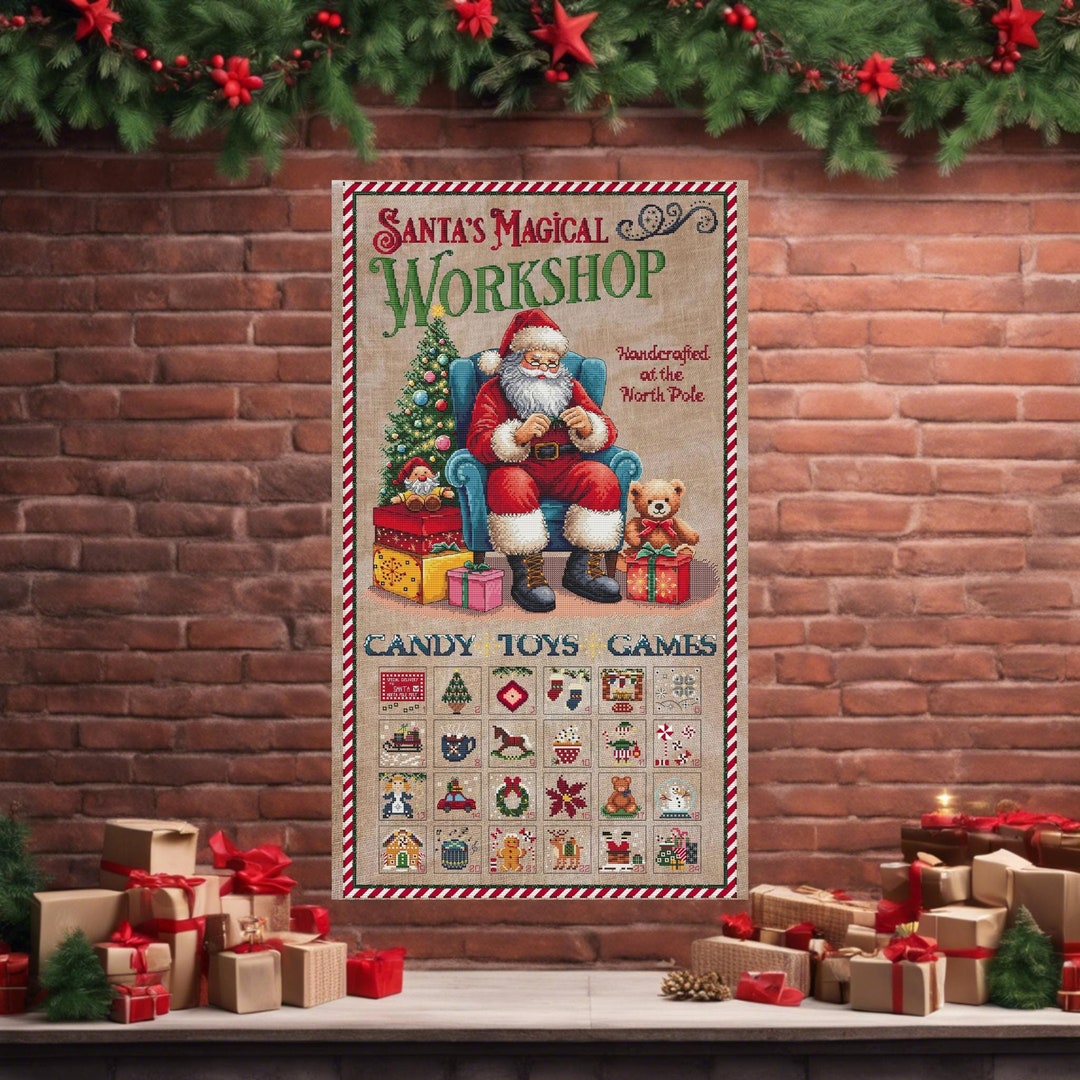 DIY Santa's Workshop Advent Cross Stitch With Pockets - Digital Pattern ...
