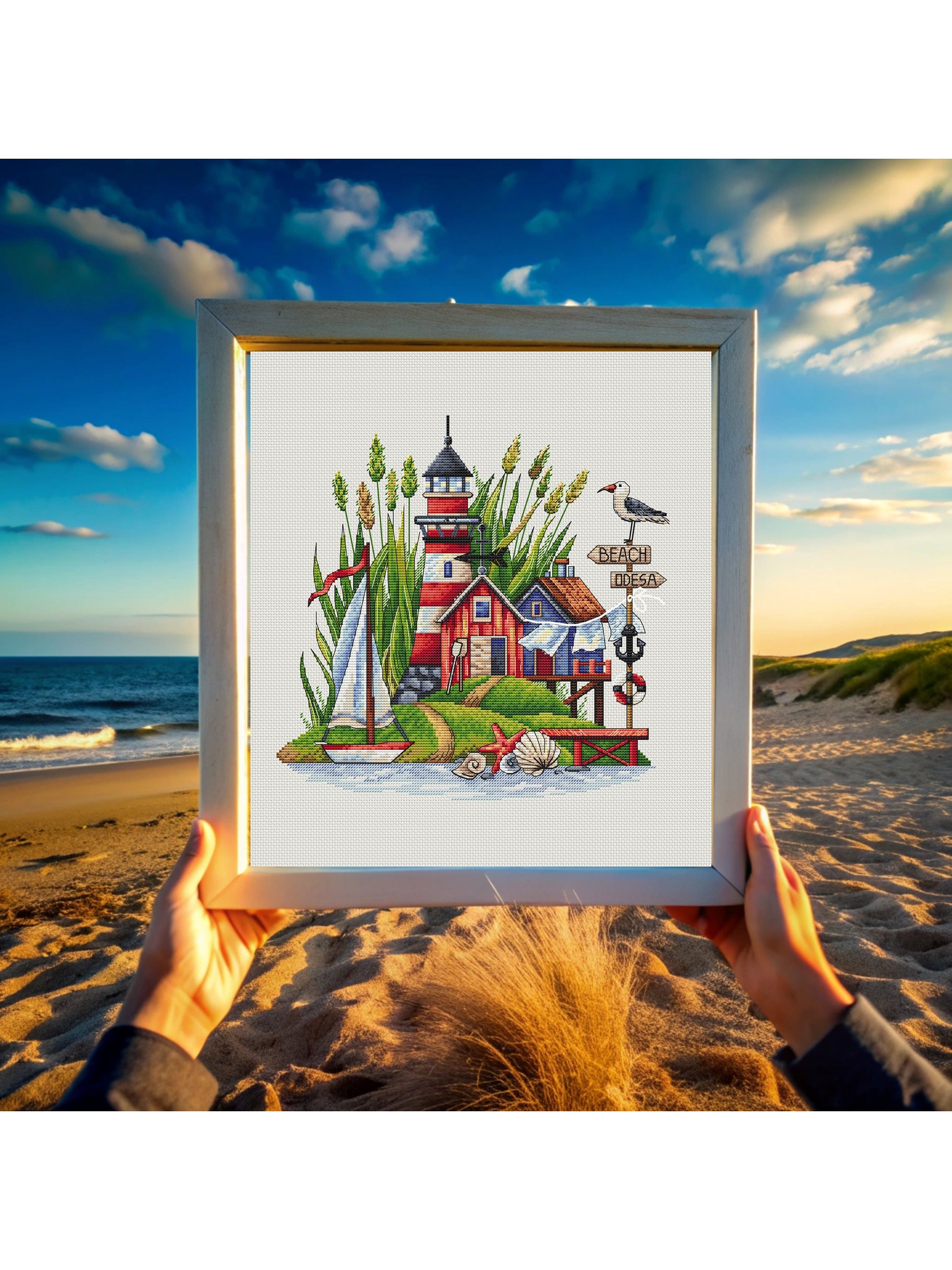 Summer Seascape: July Lighthouse Cross Stitch Pattern Instant Download ...