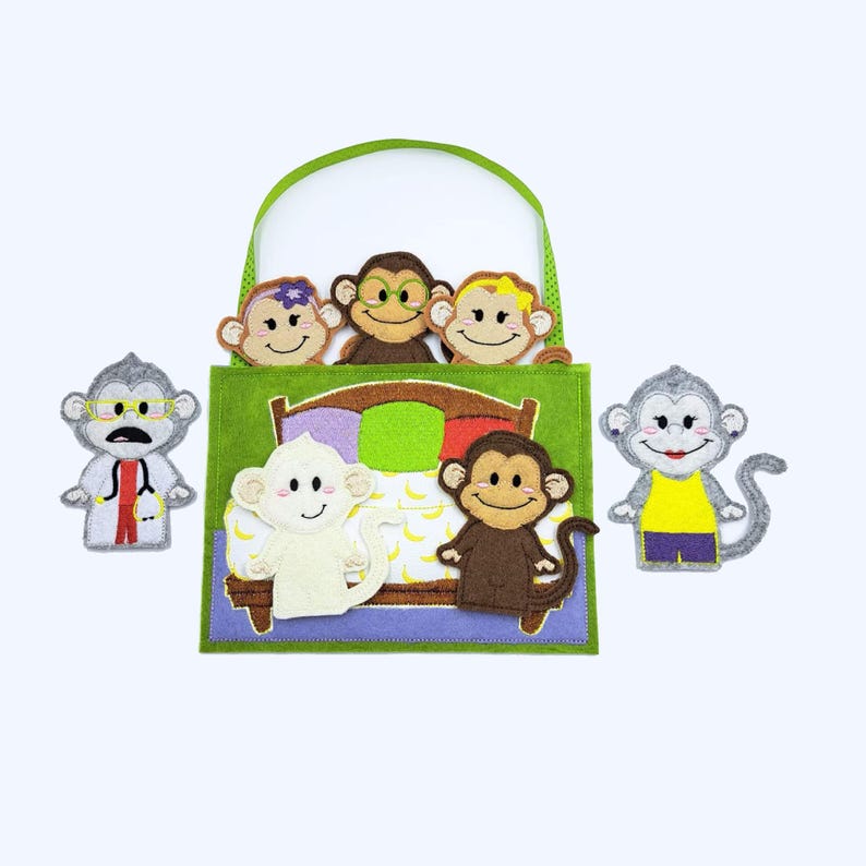 5 Little Monkeys Jumping on the Bed Felt Story Finger Puppets Circle ...