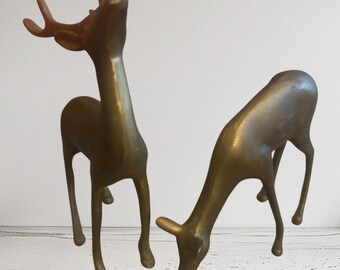 Set of 2 Vintage MCM Brass Deer Figurines, Solid Brass, Doe and Buck ...