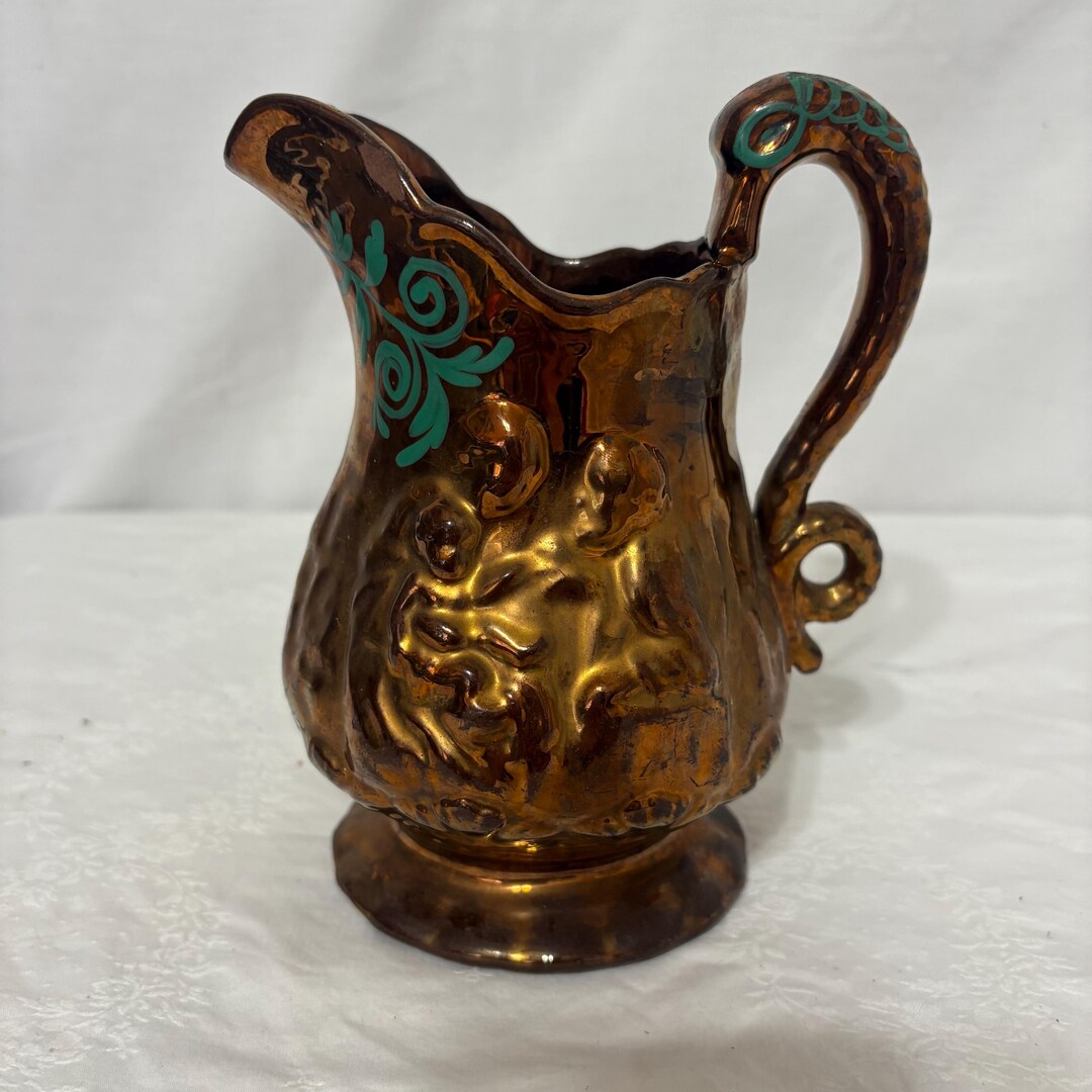Antique English Copper Lusterware Jug or Pitcher, Likely From the 19th ...