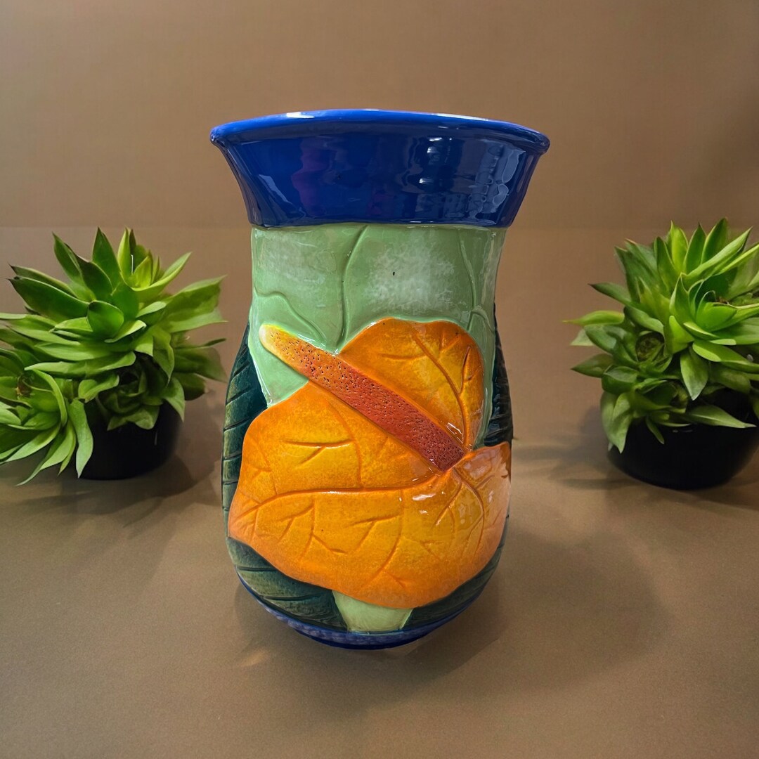 Colorful Wassi Art Jamaica Pottery Pitcher 7.5 Signed Tropical Design ...
