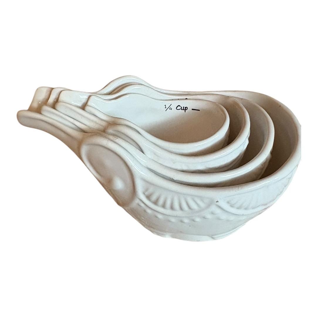 Embossed Ceramic Stacking Measuring Cups Set of 4 White Creative Co-op ...