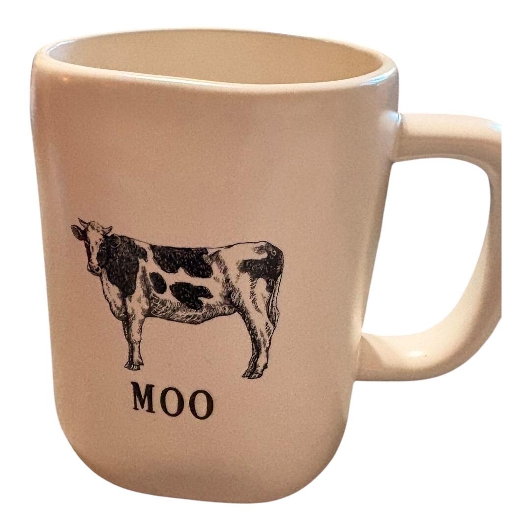 MOO COW Farm Rae Dunn 19oz Coffee Mug Cup Black and White Farmline NEW ...