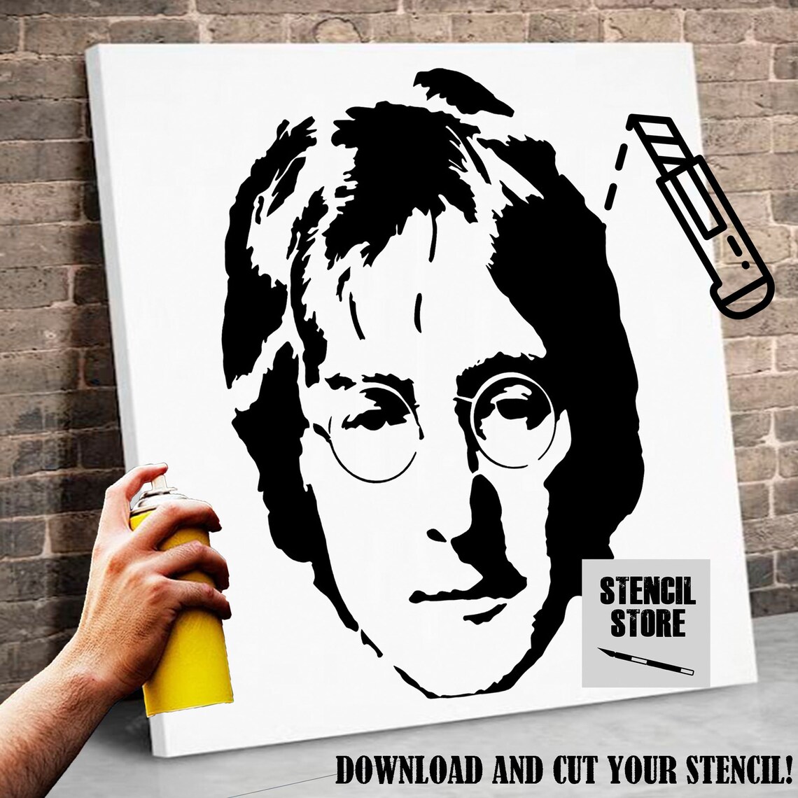 John Lennon the Beatles Digital Stencil to Print for A3, 50x50, 80x80 ...