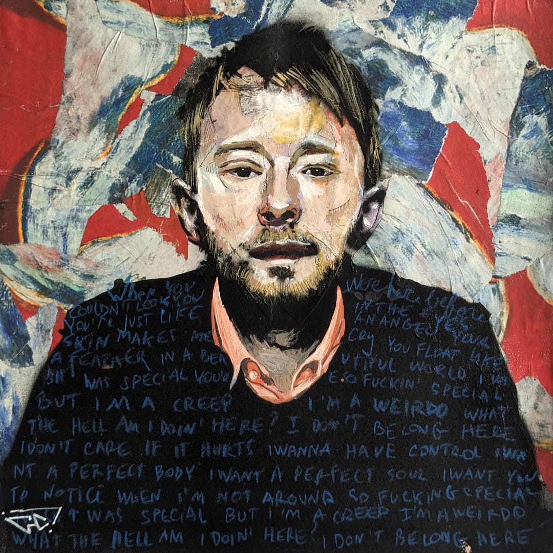 Original Portrait of Thom Yorke | Handmade Collage and Painting ...